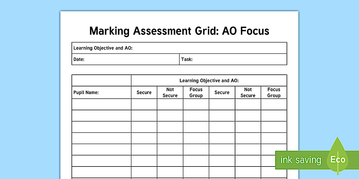 GCSE Editable Marking Grid for AOs Assessment Sheet - Marking Resources