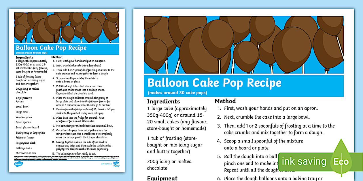 Balloon Cake Pop Recipe (teacher made) - Twinkl