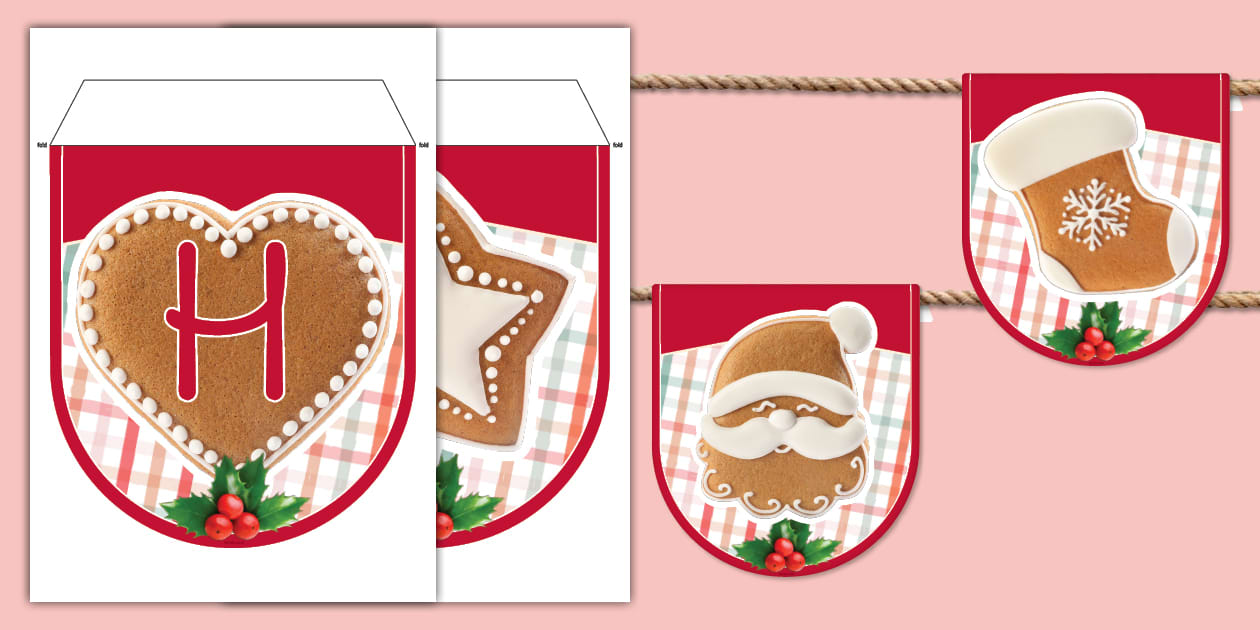 Gingerbread Christmas Themed Happy Holidays Display Bunting