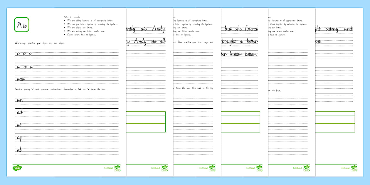 Editable Year 5 and 6 New Zealand Cursive Handwriting Worksheets