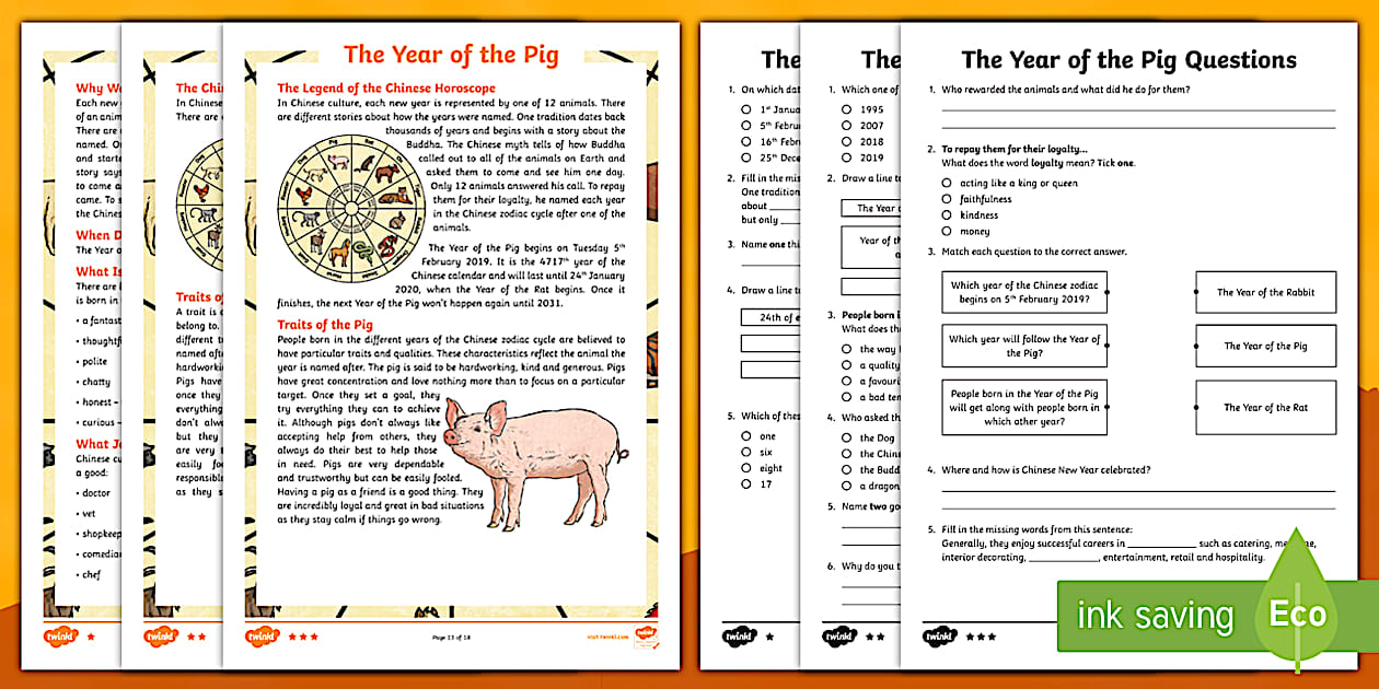 Year of the Pig: Differentiated Reading Comprehension Activity