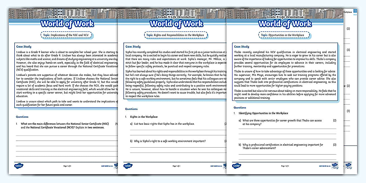 Grade 9 Life Orientation: World of Work Case Studies