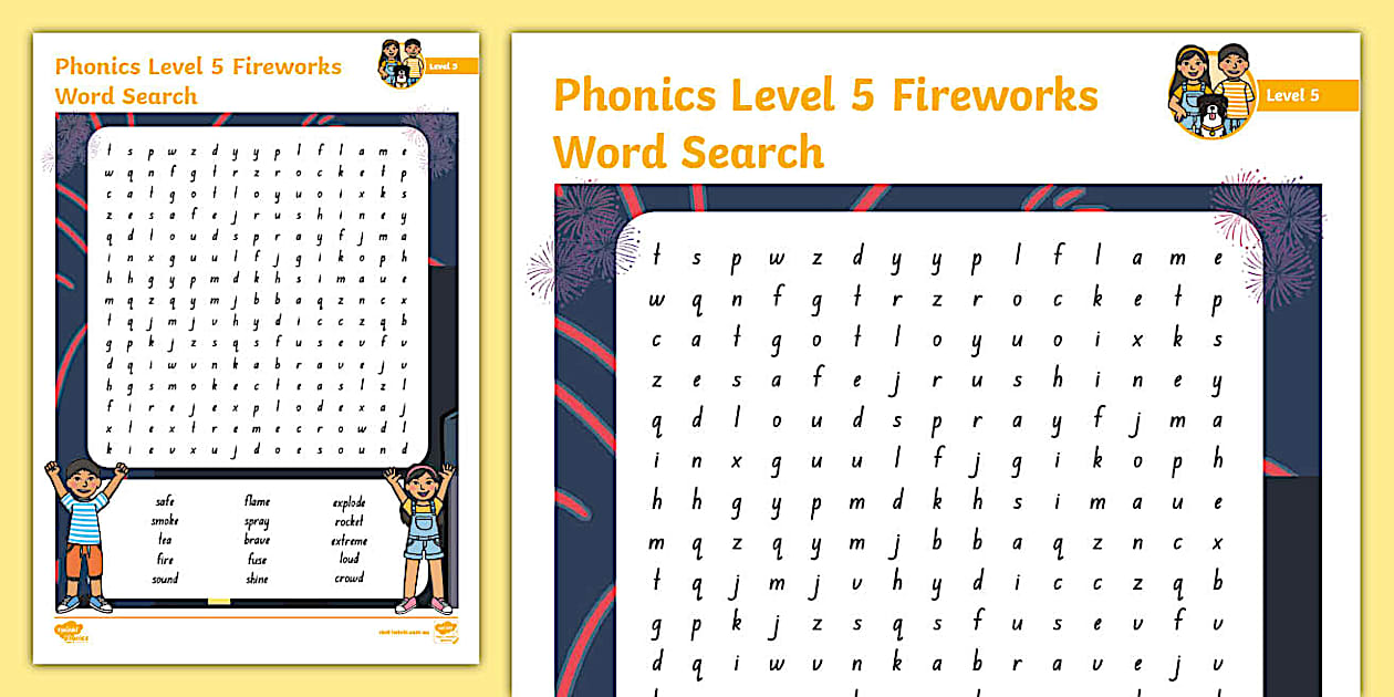 Twinkl Phonics - Level 5 Fireworks Word Search - Twinkl