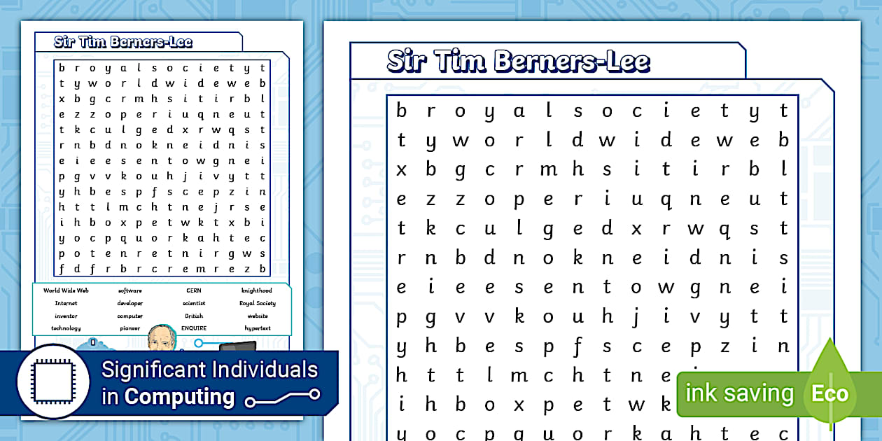 KS2 - Sir Tim Berners-Lee Word Search (teacher made)