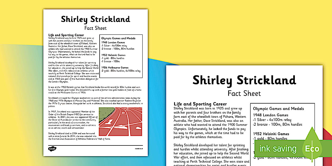 Editable Australian Olympic Athletes Fact Sheet Shirley Strickland