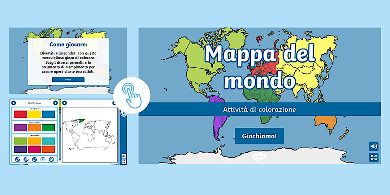 Colorazione interattiva: Mappa del mondo - Twinkl