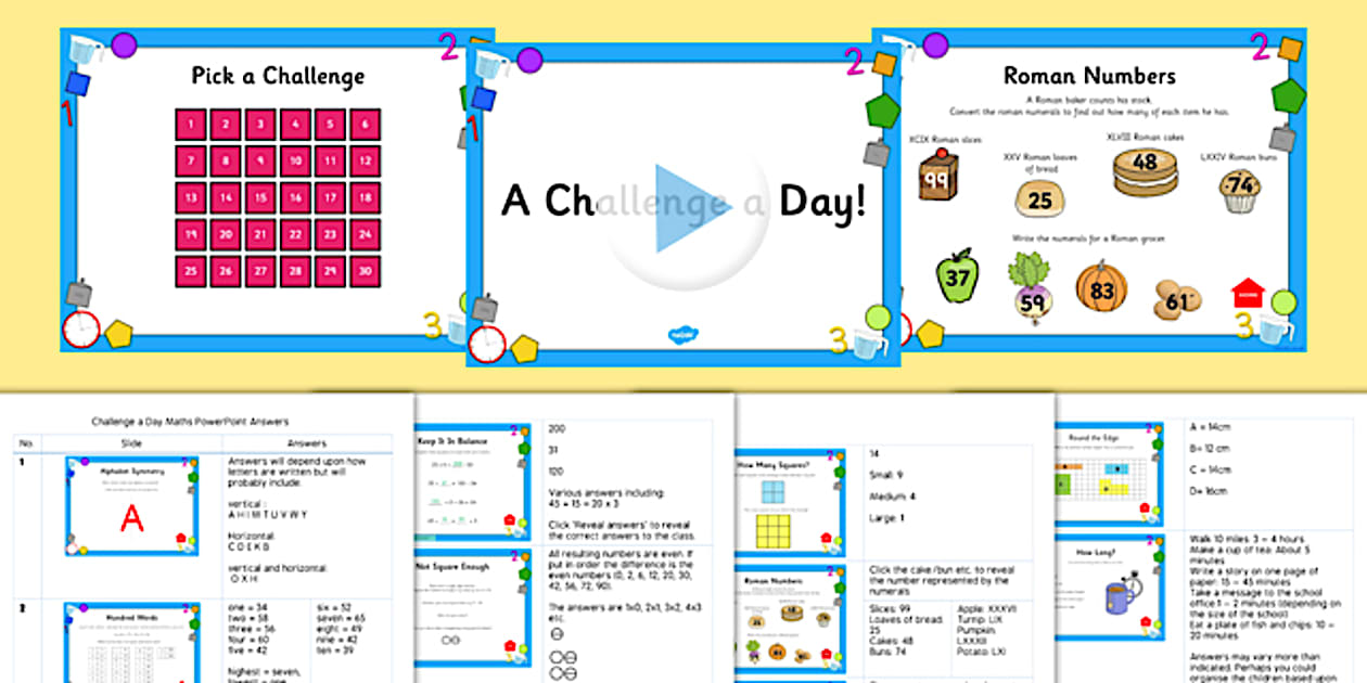 Challenge a Day Month PowerPoint Y3/4 Maths - Twinkl