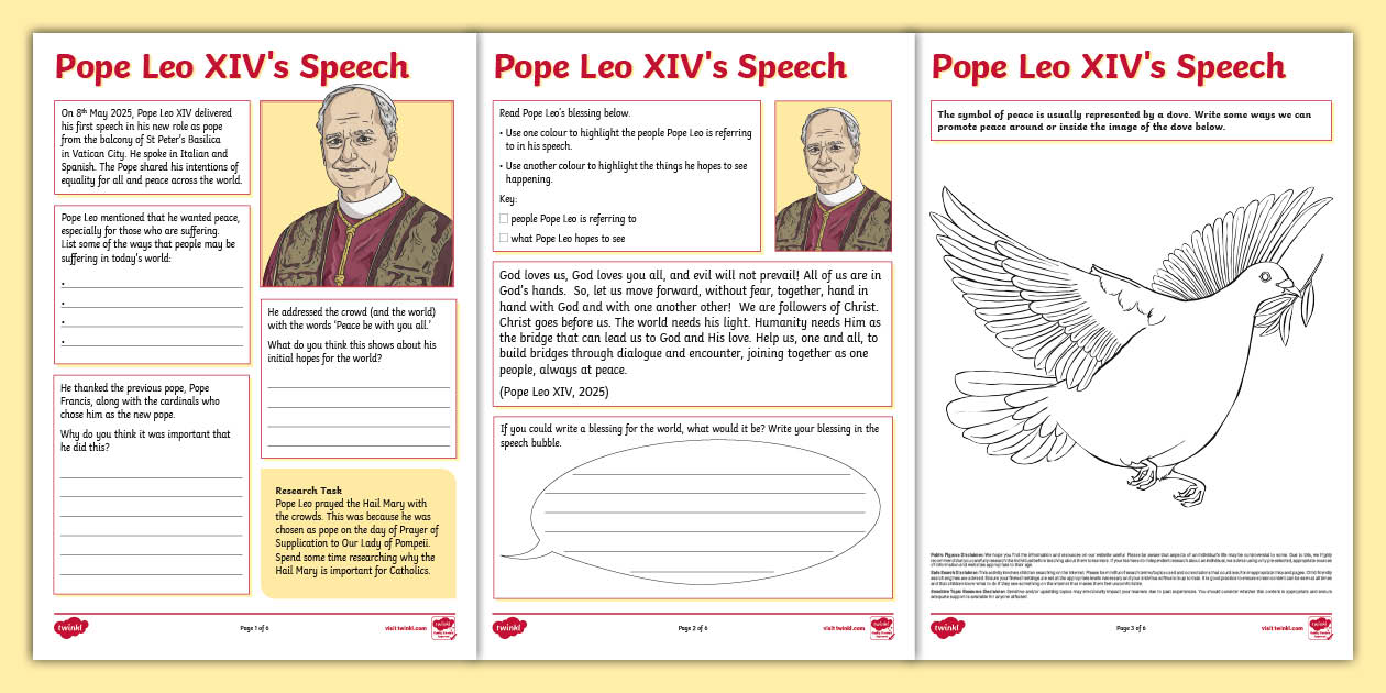 KS2 Pope Leo XIV's Speech Activity (teacher made) - Twinkl