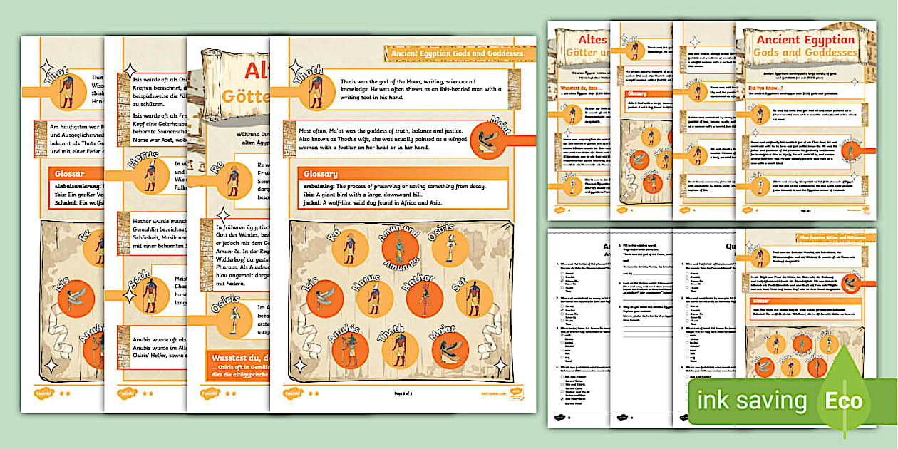 Ancient Egyptian Gods Reading Comprehension Worksheets