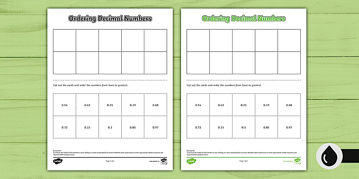 Ordering Decimal Numbers to Hundredths Cut/Paste Activity