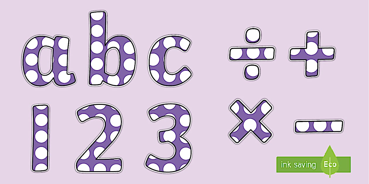 Purple and White Spots Lowercase Display Lettering - Twinkl