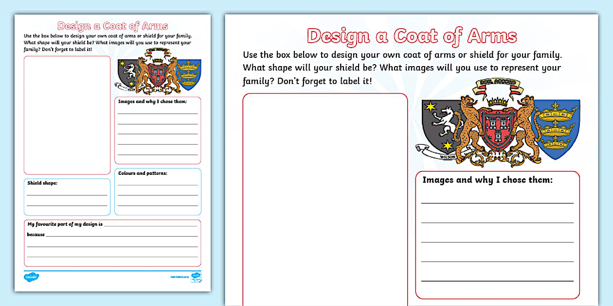KS1 Design a Coat of Arms Worksheet (teacher made) - Twinkl