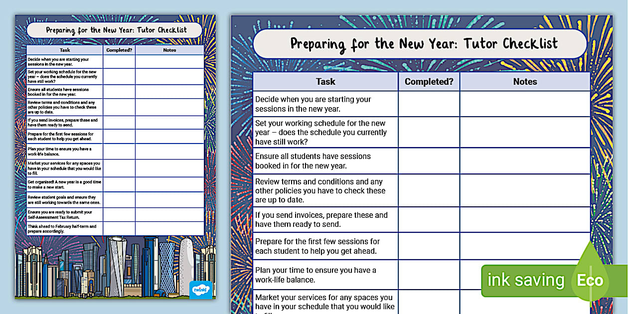 Preparing for the New Year: Tutor Checklist (teacher made)