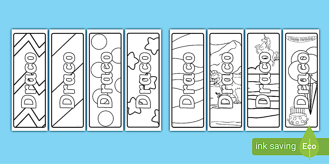Free Draco Name Simple Colouring Bookmarks for Children!
