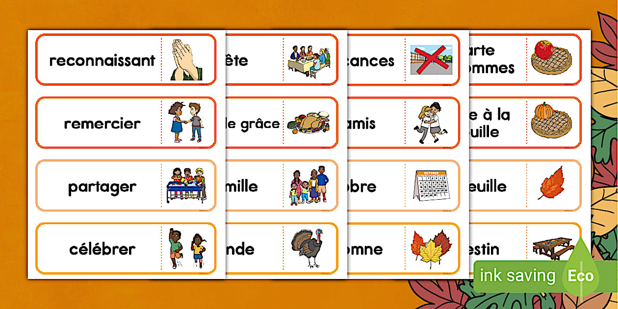 French Thanksgiving Word Search Cards (teacher made)