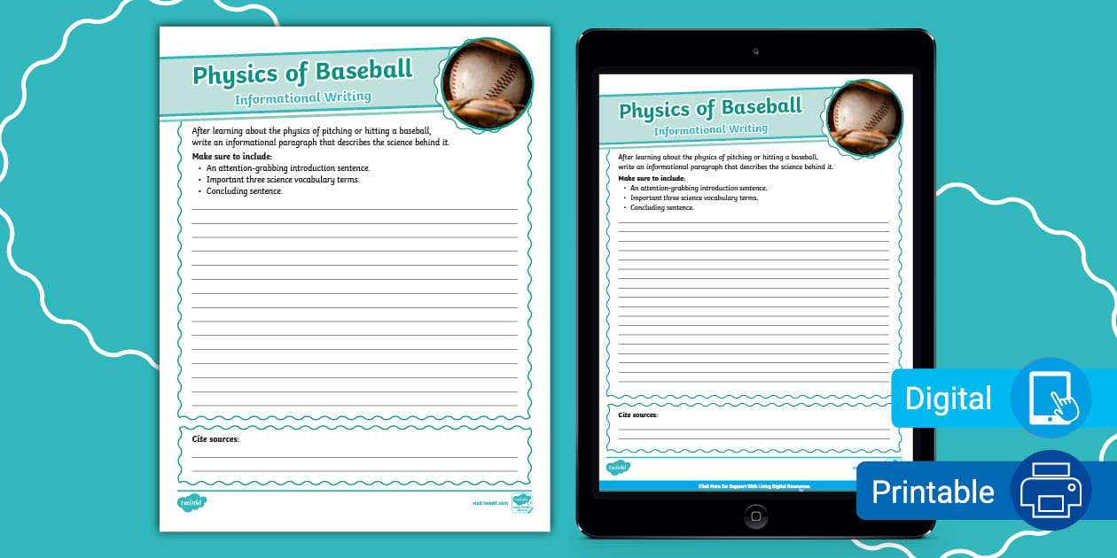 Physics of Sports Baseball Writing Worksheet for 6th-8th Grade