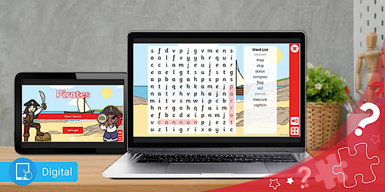 Pirates Word Search Interactive Puzzle Game - Twinkl Puzzled