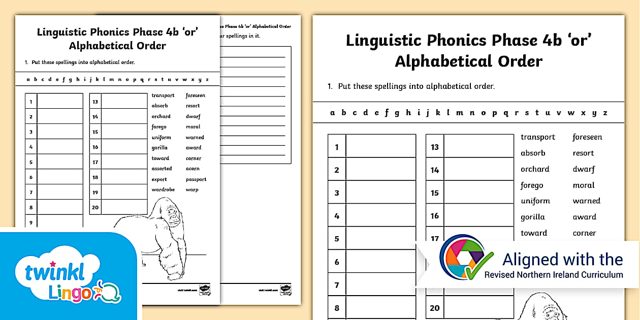Linguistic Phonics Phase 4b 'or' Alphabetical Order