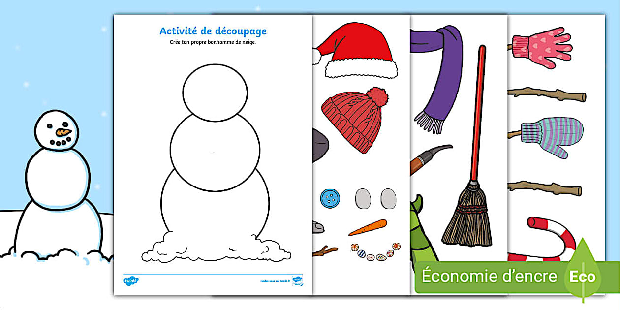 Bonhomme de neige à imprimer et découper (teacher made)
