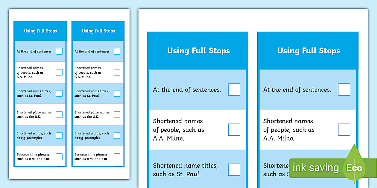 Using Full Stops Bookmark (teacher made) - Twinkl