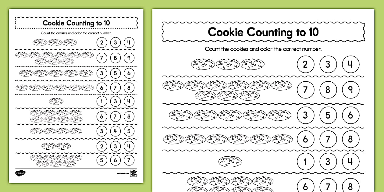 Cookie Counting to 10 Worksheet (Teacher-Made) - Twinkl