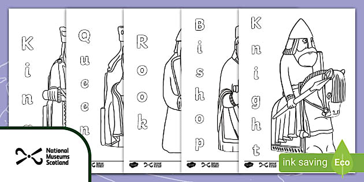 FREE! - The Lewis Chess Pieces Colouring Pages - Twinkl