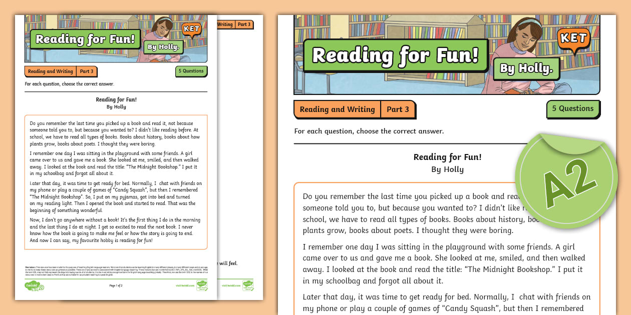 A2 Key (KET) - Reading and Writing Part 3 (Reading for Fun)