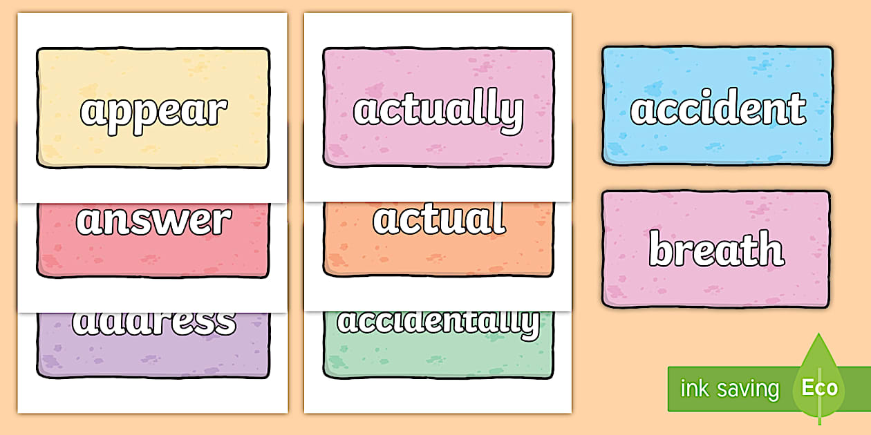 Black and White Year 3 and 4 Common Exception Words on Multicoloured Bricks