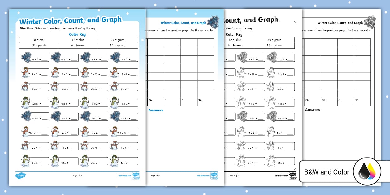 Winter Color, Count, and Graph Multiplication Activity