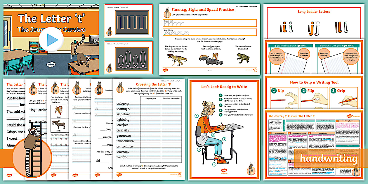Cursive Letter 'T' Handwriting Practice - KS1 - Twinkl