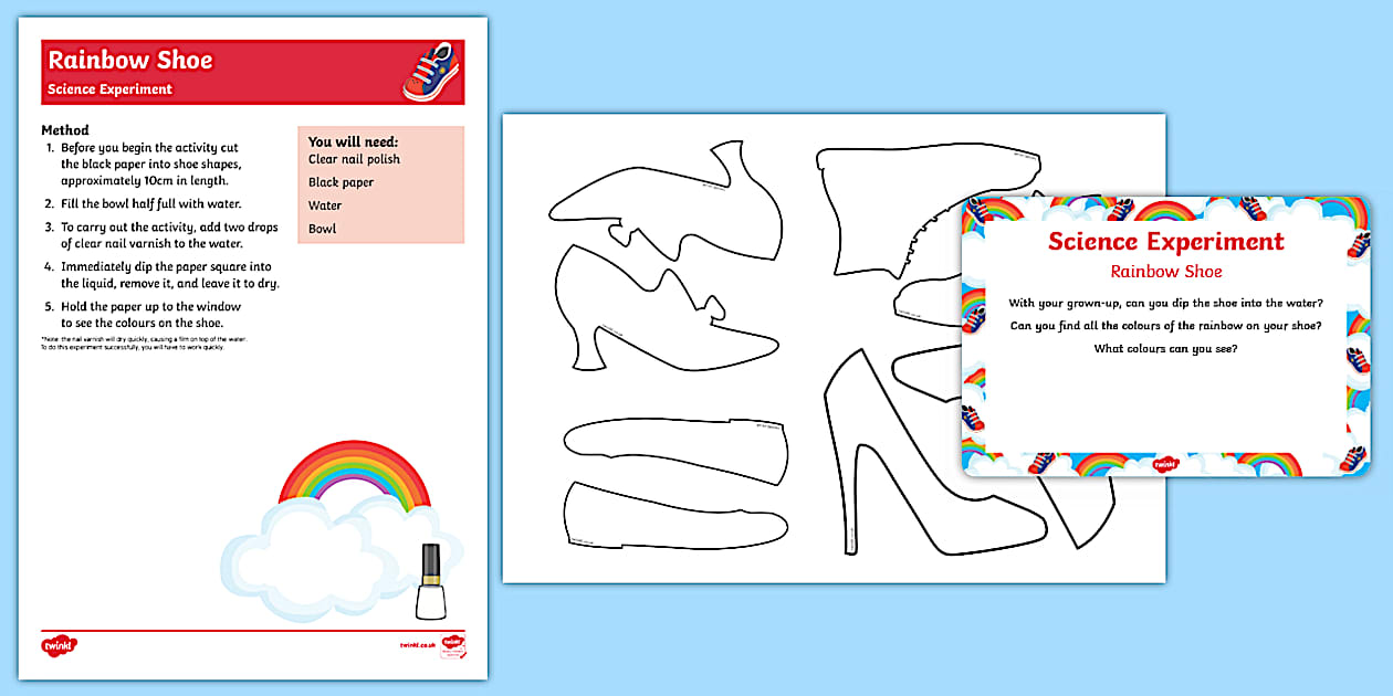 EYFS Rainbow Shoe Science Experiment and Prompt Card Pack