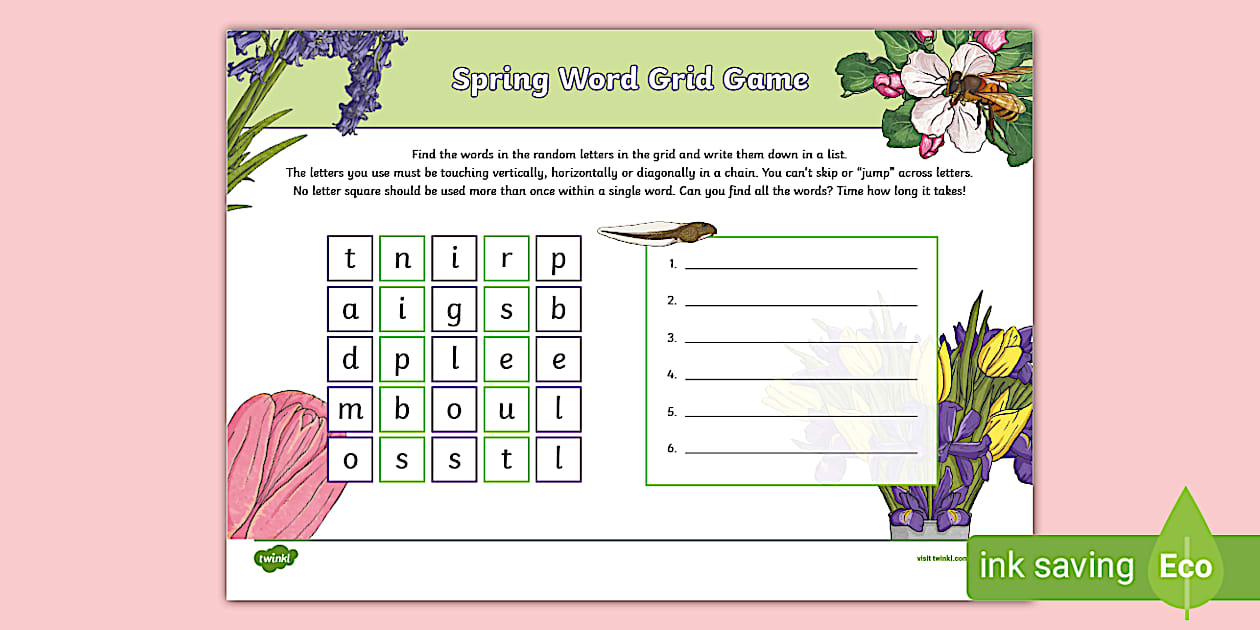 Spring Word Grid Game (teacher made) - Twinkl