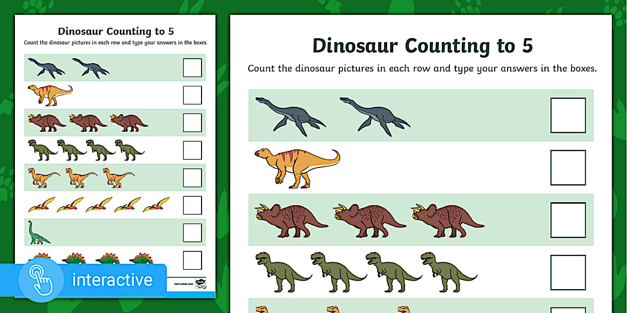 👉 Interactive PDF: Dinosaurs Counting to 5 Activity