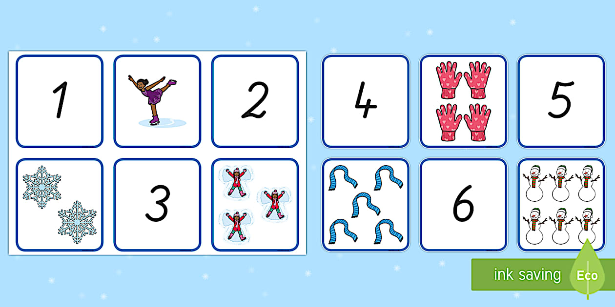 Winter: Zahlen und Bilder von 1 bis 10 Puzzle Spiel - Twinkl