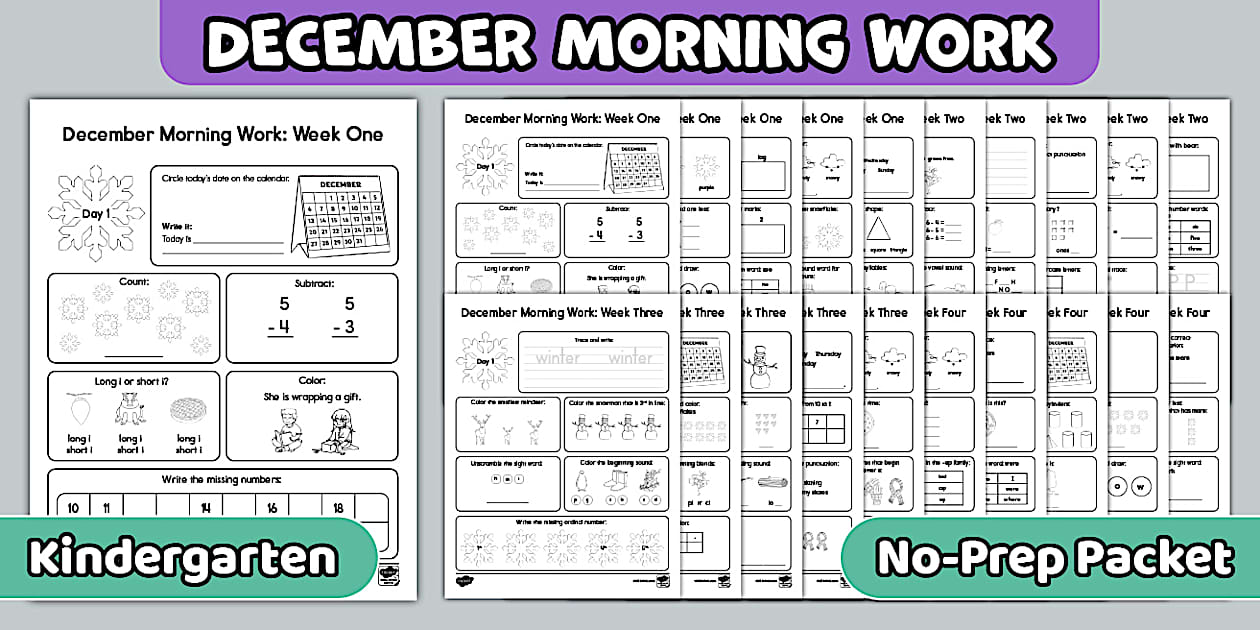 Kindergarten December Morning Work Bundle - Twinkl
