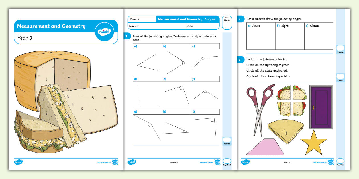 Year 3 Measurement Angles Assessment (teacher made) - Twinkl