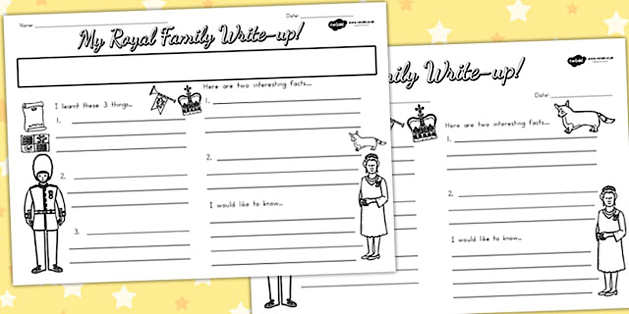 Editable Royal Family Write Up Worksheet - Twinkl
