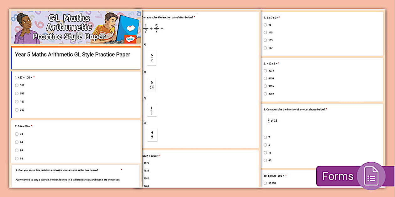 Year 5 Maths Arithmetic GL Style Practice Paper - Twinkl