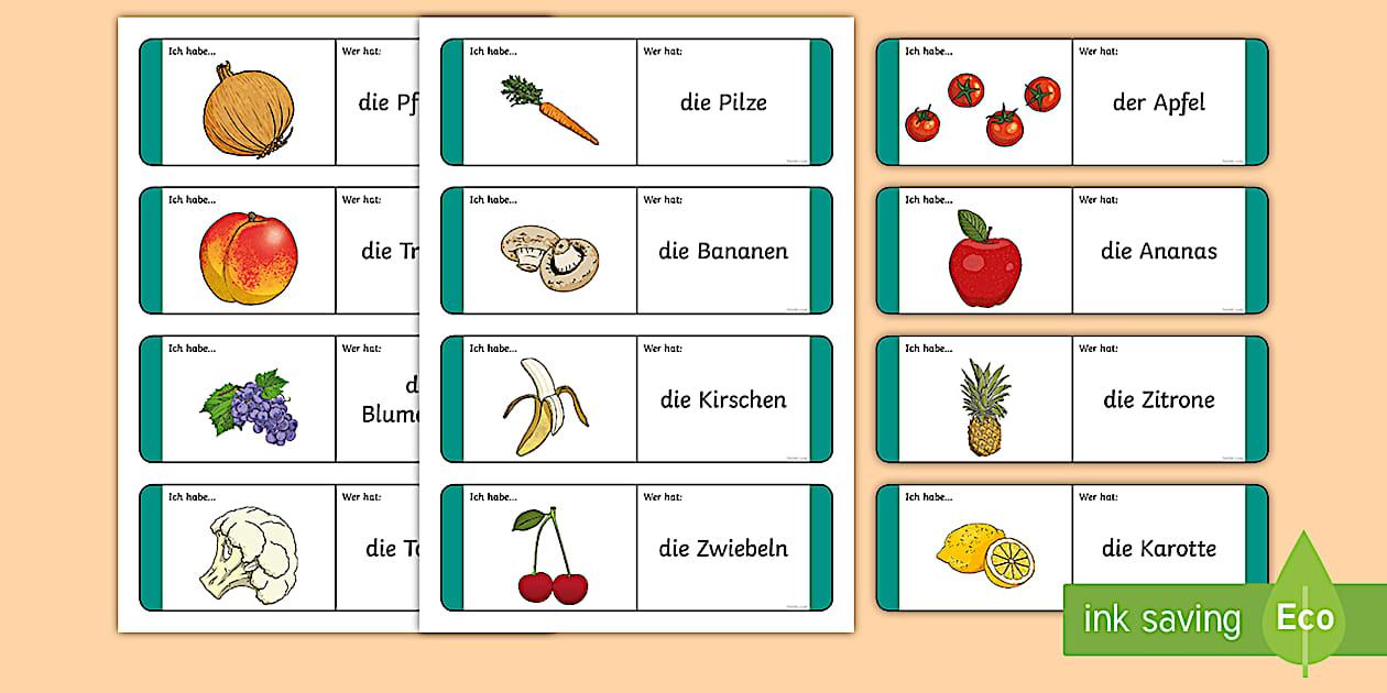 Fruits and Vegetables in German - Loop Cards - German