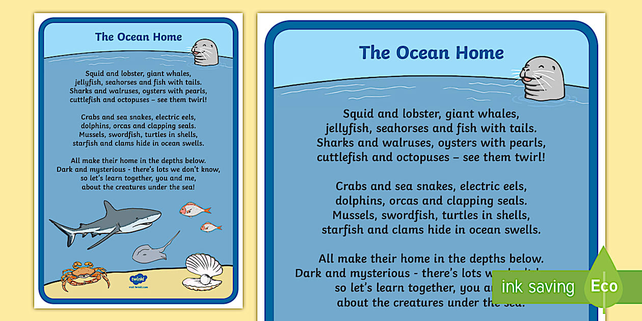Under the Sea Poem - The Ocean Home - Twinkl