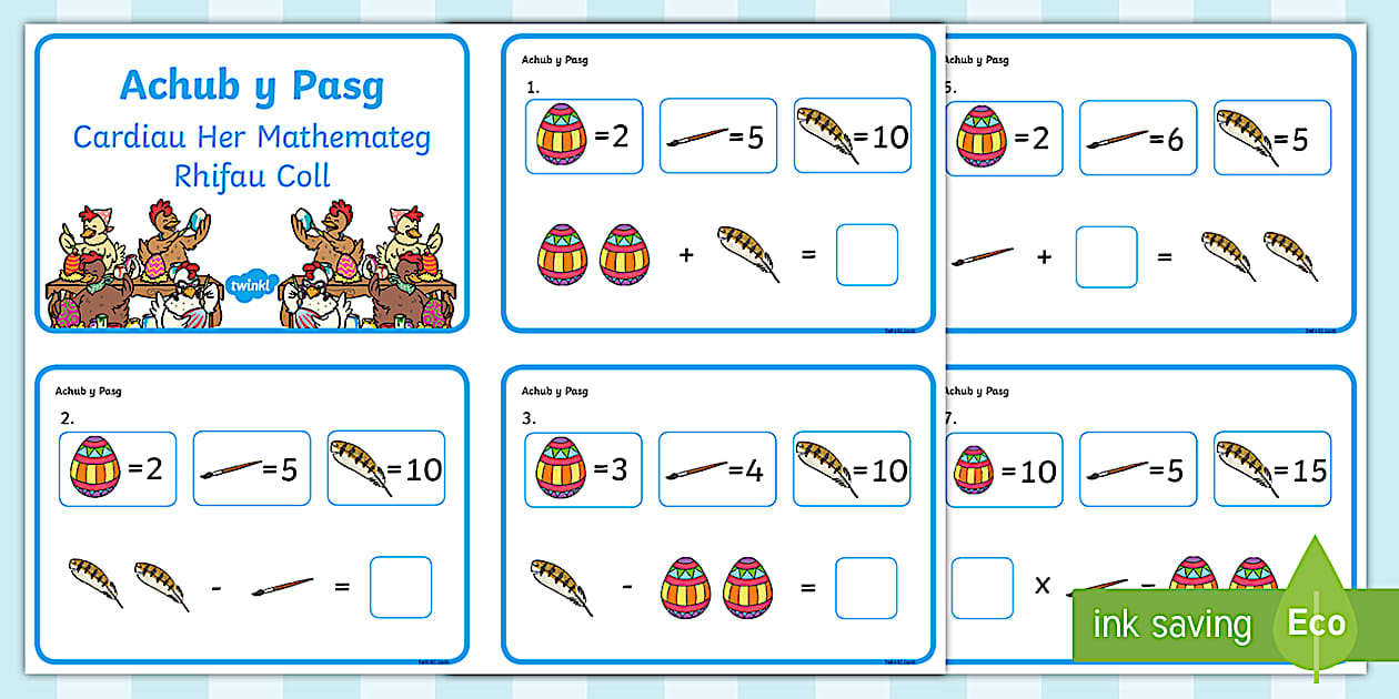 Arbed y Pasg Cardiau Her Mathemateg Rhifau Coll - Twinkl