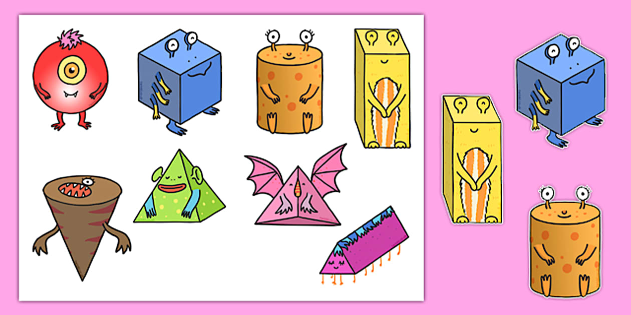 3D Shape Alien Cut Outs (teacher made) - Twinkl