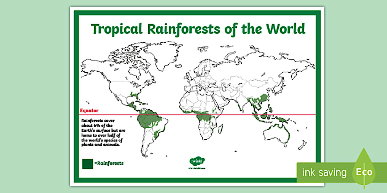 Cursive Rainforest Map - World Reference Sheet - Twinkl