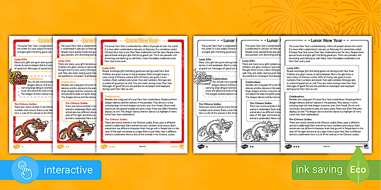 Lunar New Year Differentiated Reading Comprehension - Twinkl