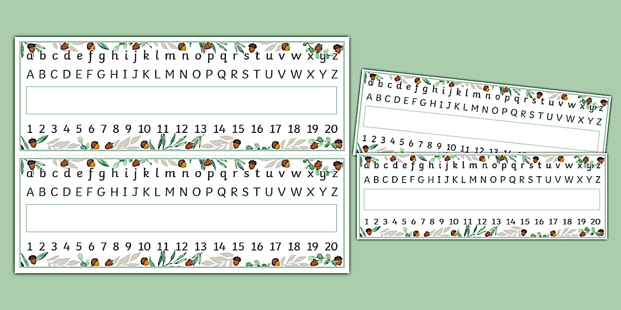 Muted Botanical Themed Acorn Number and Alphabet Strips