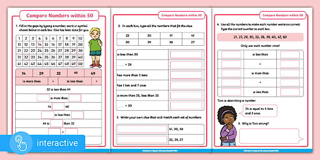 👉 Interactive PDF Y1 WRM Compare Numbers within 50 👉 Interactive PDF Y1 WRM Compare Numbers within 50