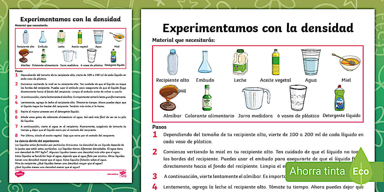Experimento: La densidad (teacher made) - Twinkl