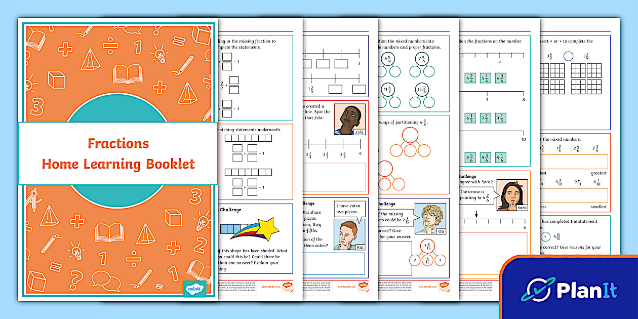 PlanIt Maths Year 4 Fractions Home Learning Booklet - Twinkl