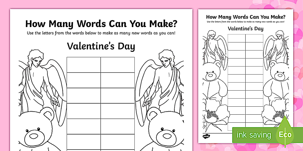 How Many Words? Valentine's Day Writing Worksheet / Worksheet