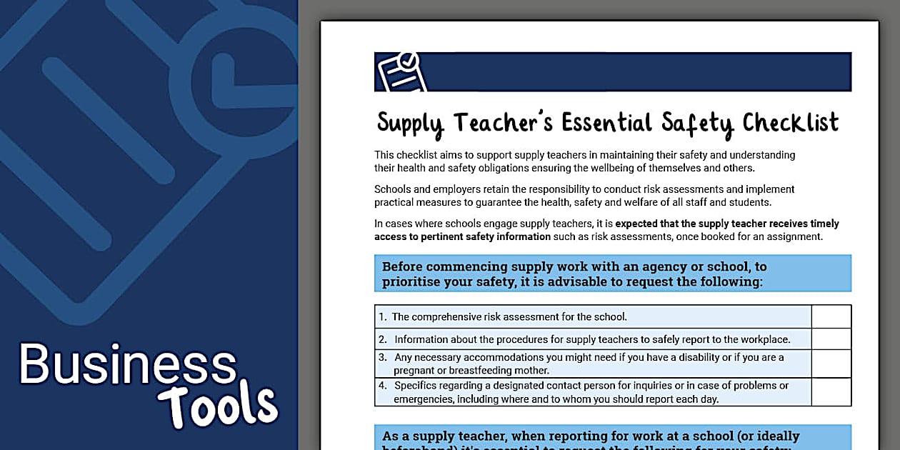 Supply Teacher's Essential Safety Checklist (Teacher-Made)